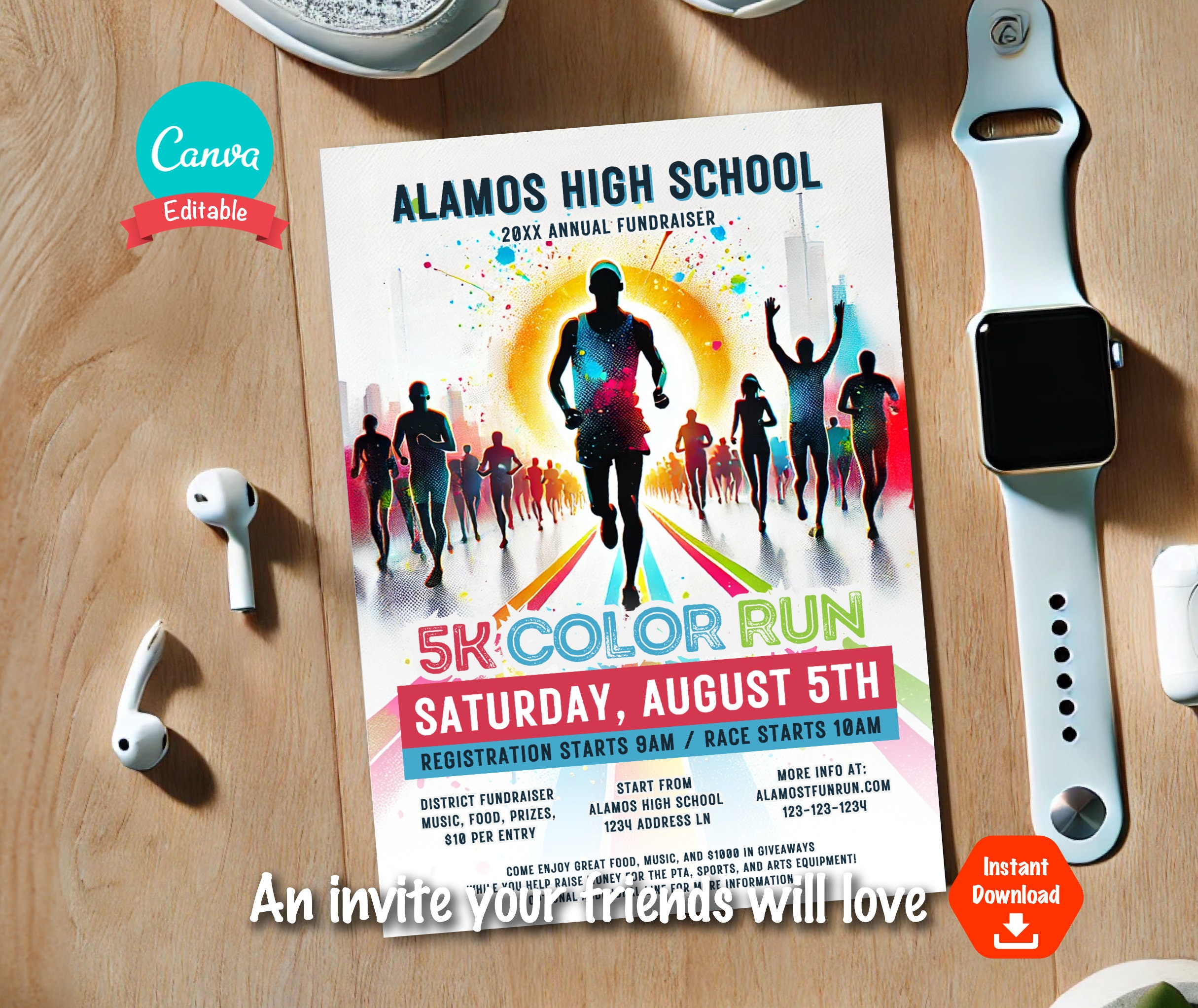 Color Run Invite for Fun Run or Neighborhood Race Event Invitation, 5K ...