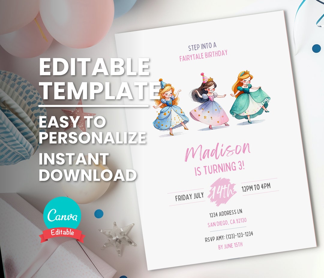 Dancing Princess Birthday Invitation for Princess Ball Invite, Birthday ...