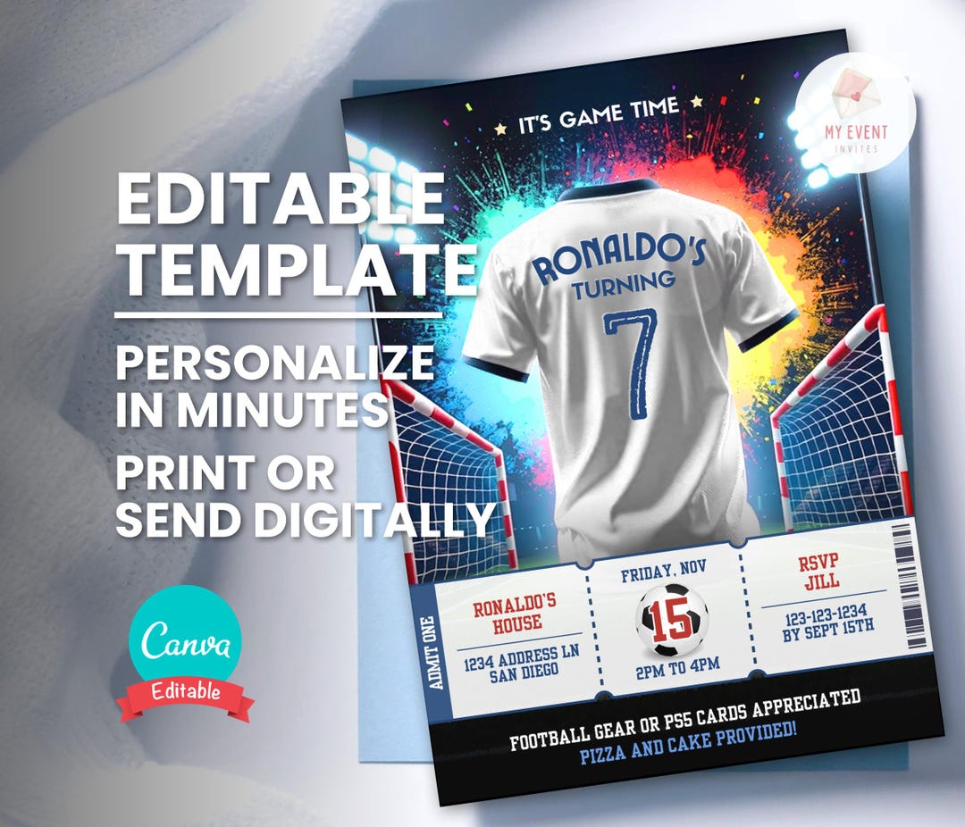 Soccer Jersey Birthday Invitation, Editable Age Jersey, Kid Soccer Bday ...