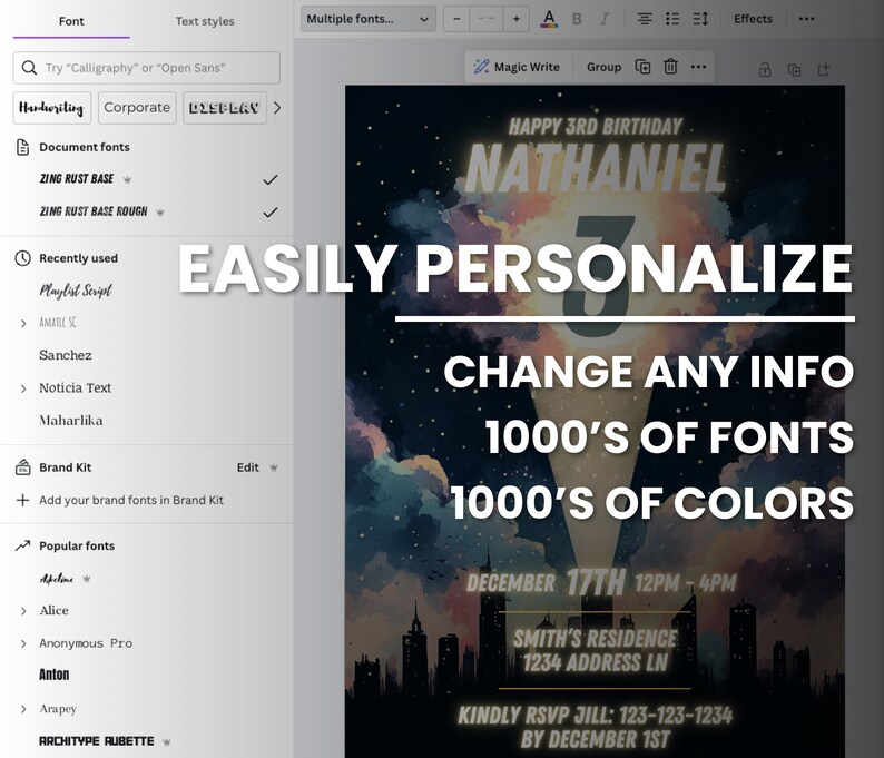 Editable Age Superhero Birthday Invite for Kid Superhero Summon ...