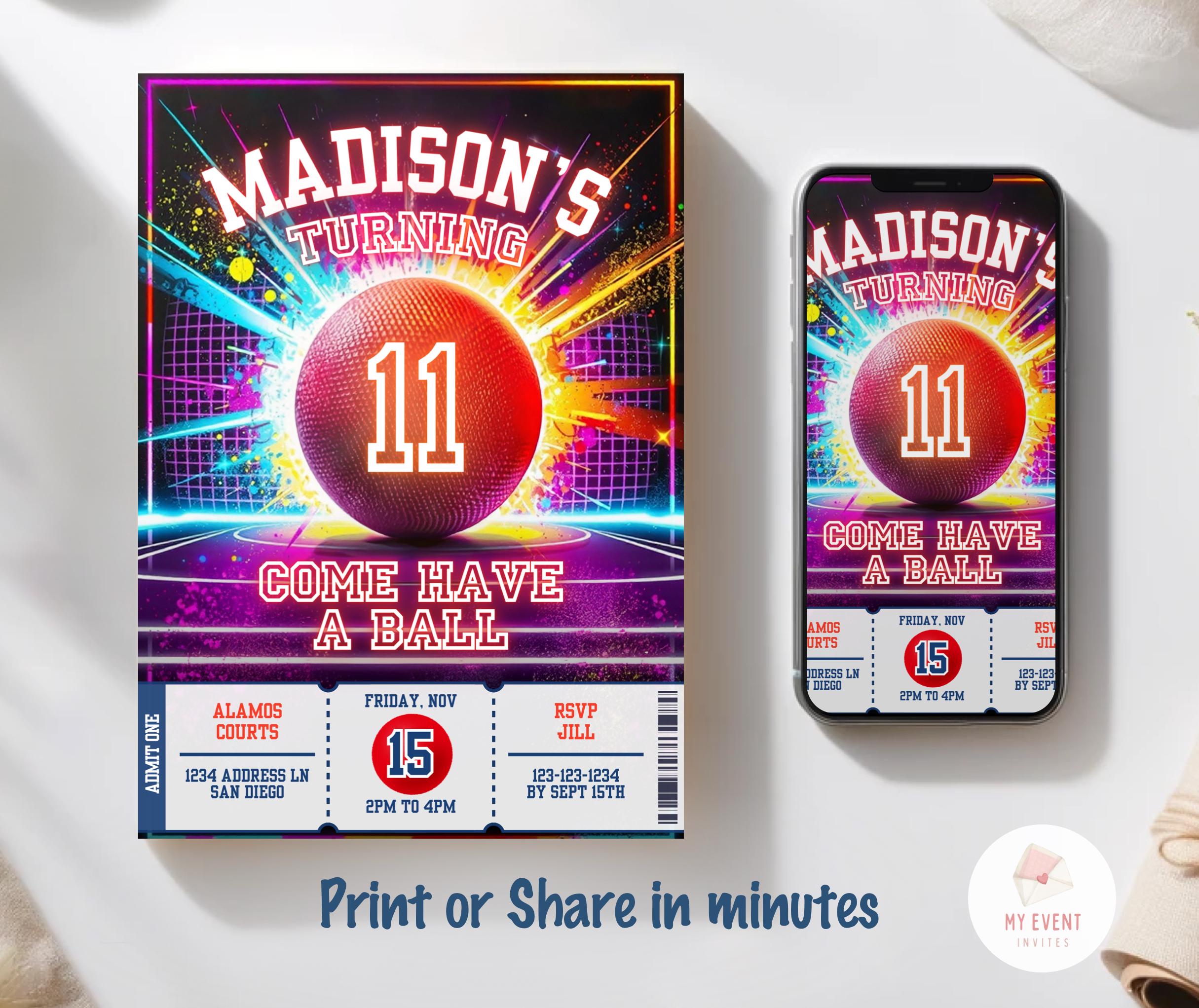 Kickball Dodgeball Birthday Invitation, Game Ticket Invite, Editable ...