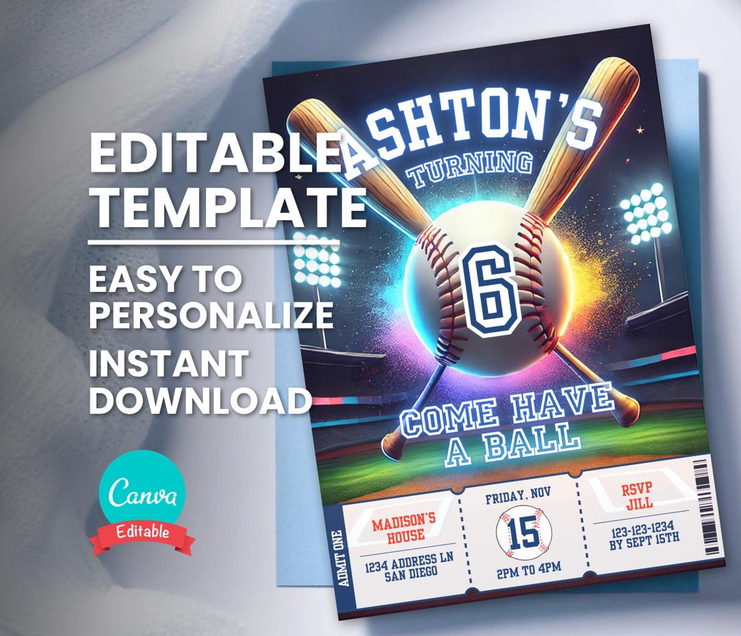 Baseball Birthday Invitation, Baseball Game Ticket Invite, Any Age ...