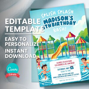 Splish Splash Birthday Bash Invitation for Splash Park or Water Park ...