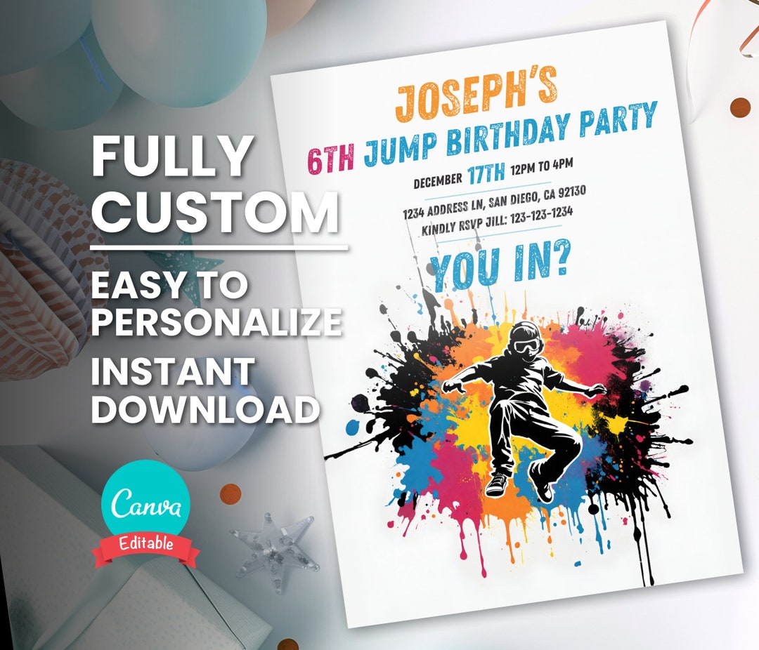 Jump Birthday Invitation for Trampoline Party Invite for Parkour ...