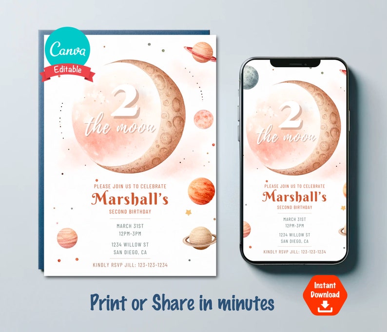 Editable Outer Space Birthday Invitation Template for 2nd Birthday ...