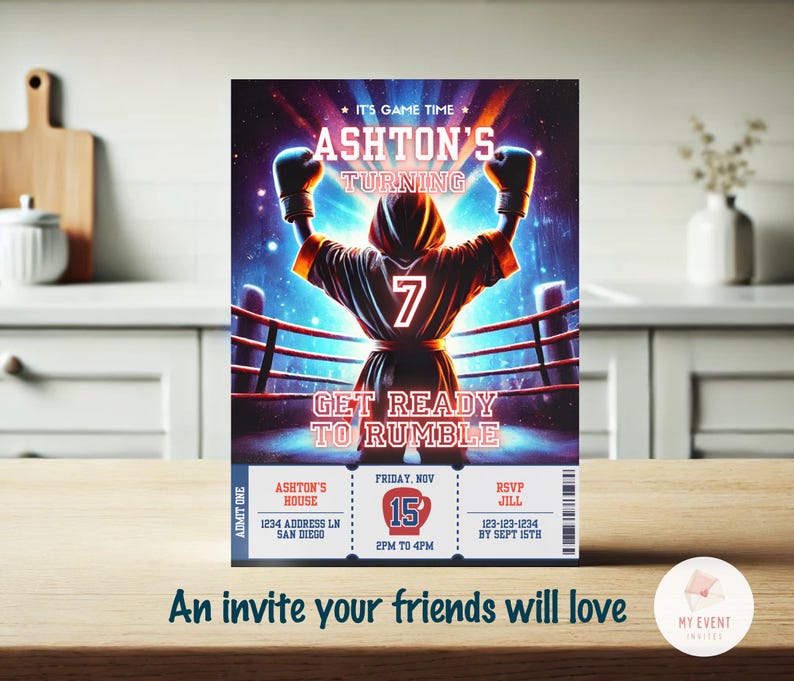 Boxing Birthday Invitation, Any Age Boxer Ticket Birthday Party ...