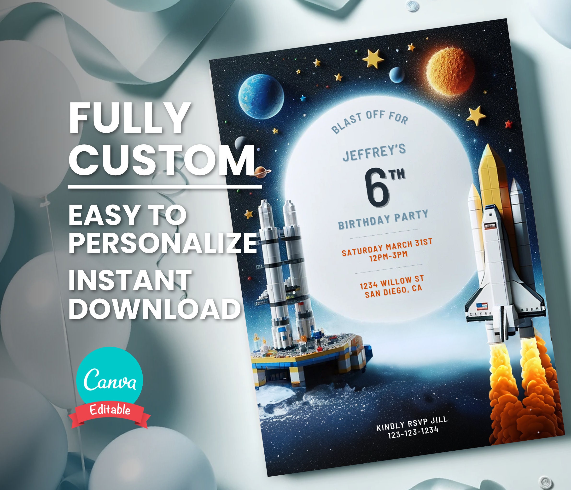 Space Explorer Birthday Party Invitation for Kid Rocket Ship Birthday ...