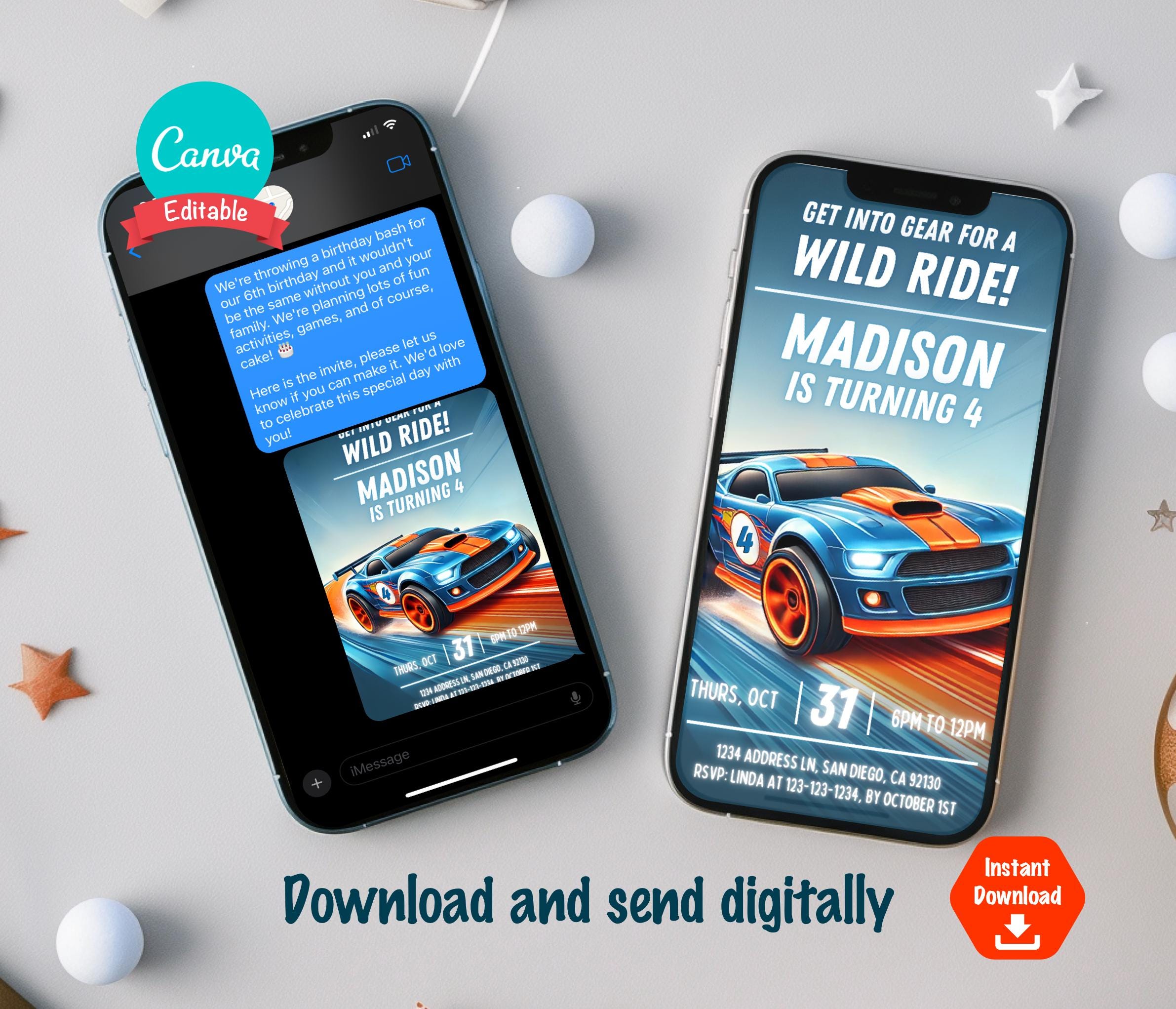 Racing Party Invitation for Race Car Birthday Party, Editable Age on ...