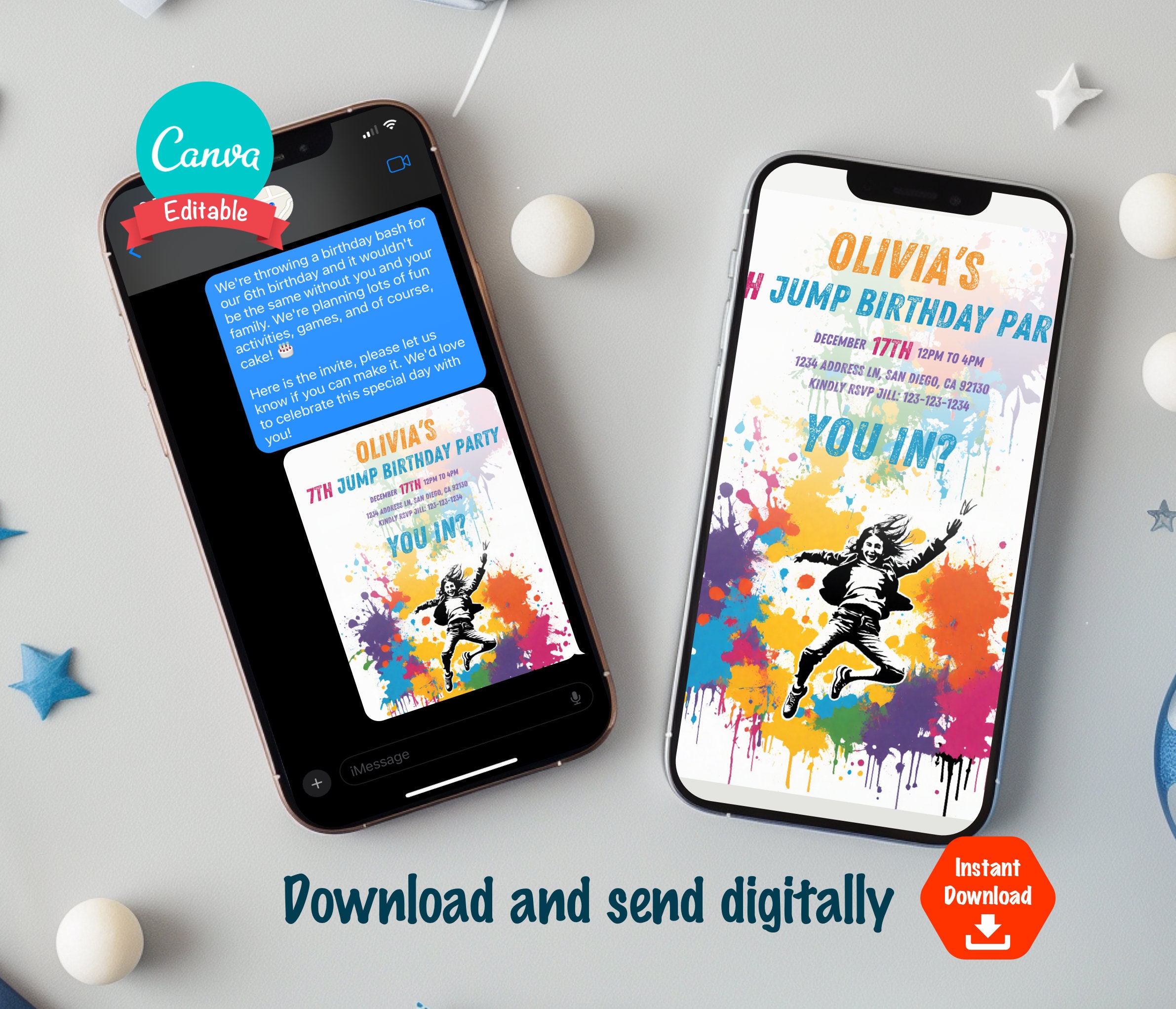 Personalizable Jump Birthday Invitation for Girl Trampoline Party ...