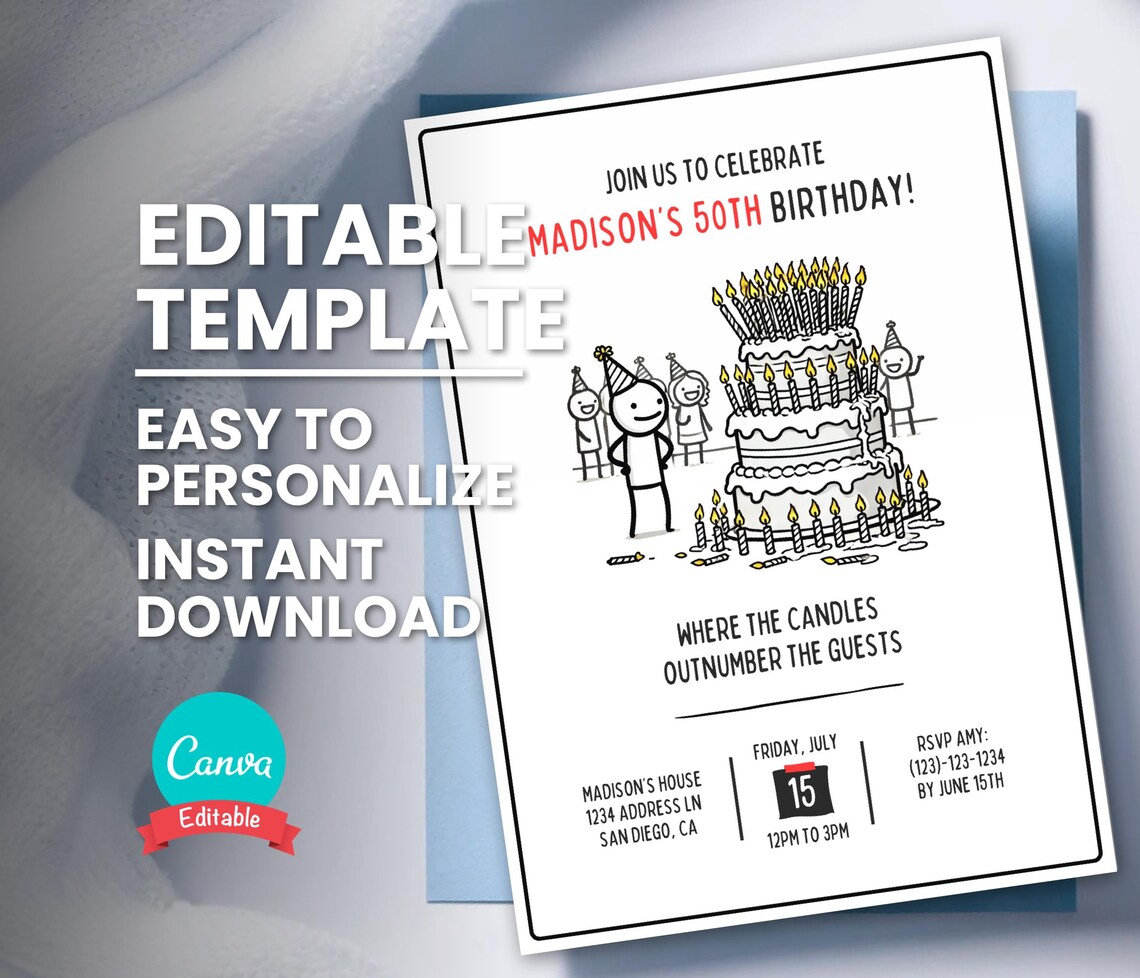 Adult Birthday Party Invitation, Funny Any Age Invite, Where Candles ...