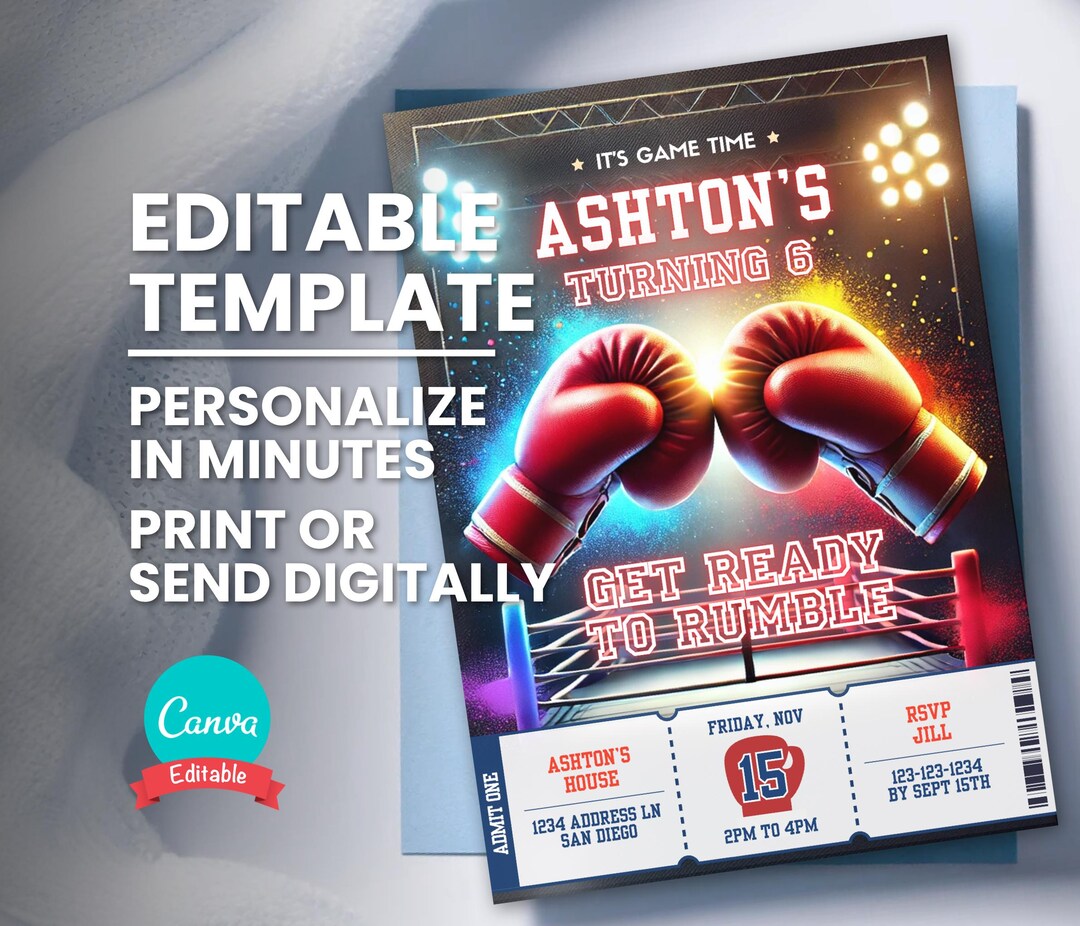 Boxing Birthday Invitation, Any Age Boxing Ticket Birthday Party ...