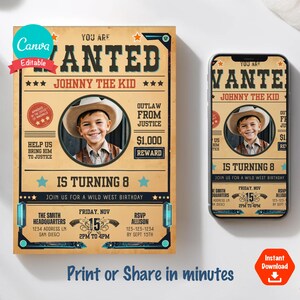 Wanted Poster Invitation, Western Cowboy Birthday Party Photo Invite ...