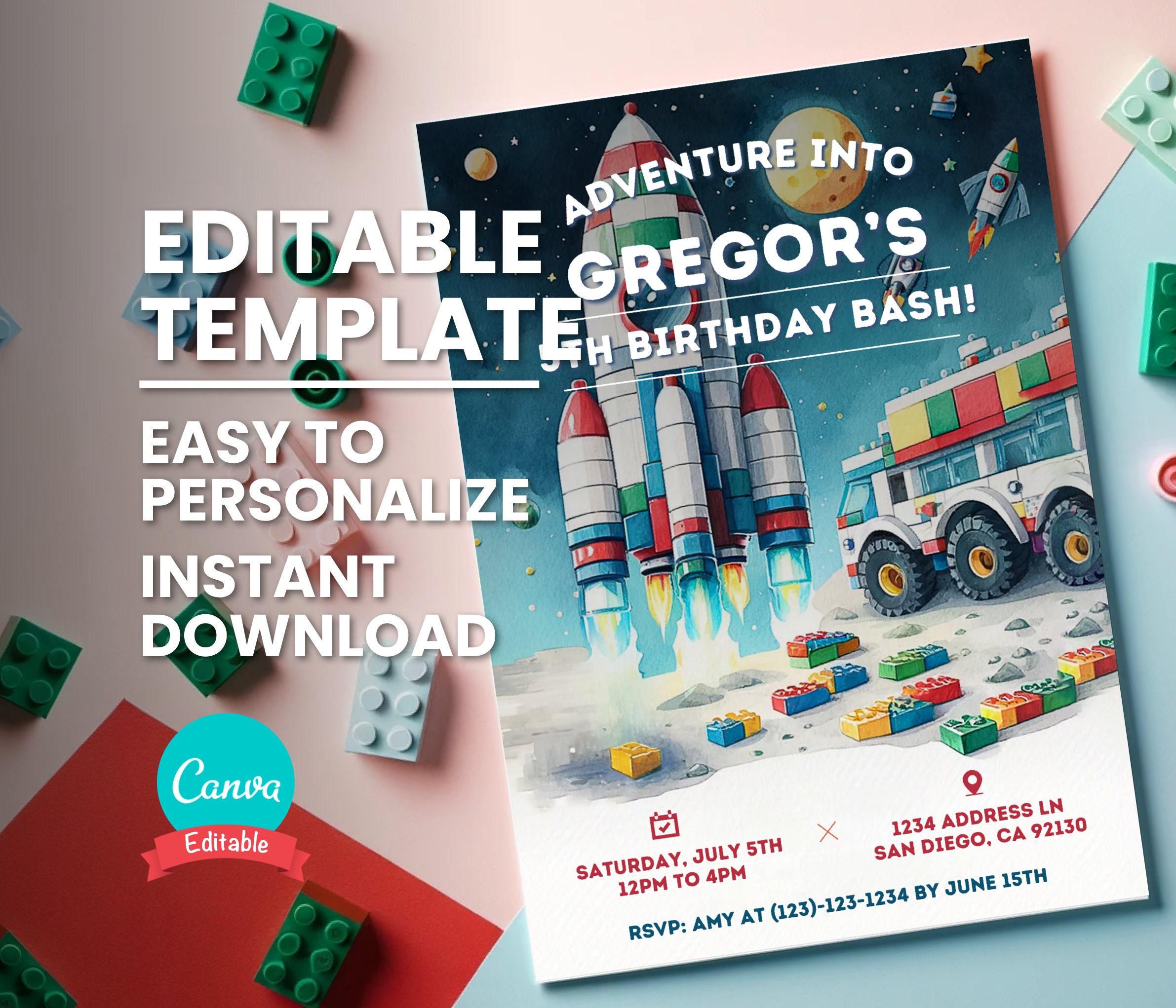 Rocket Ship Birthday Invitation for Boy Astronaut Birthday Invite Outer ...