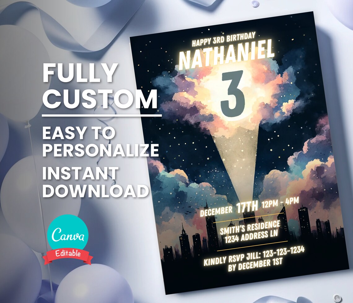 Editable Age Superhero Birthday Invite for Kid Superhero Summon ...