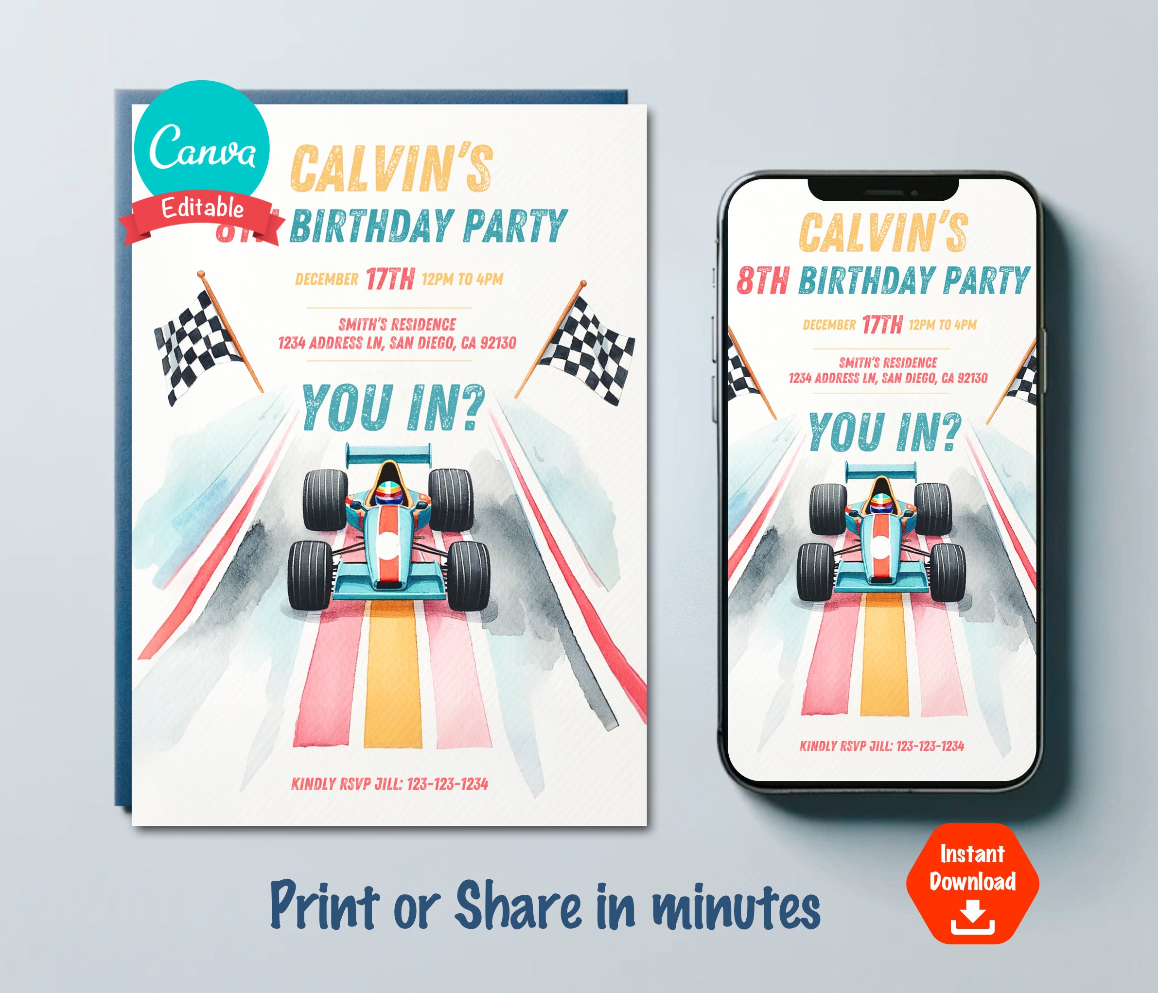 Editable Racing Car Birthday Invite for Kid Fast Race Car Birthday ...