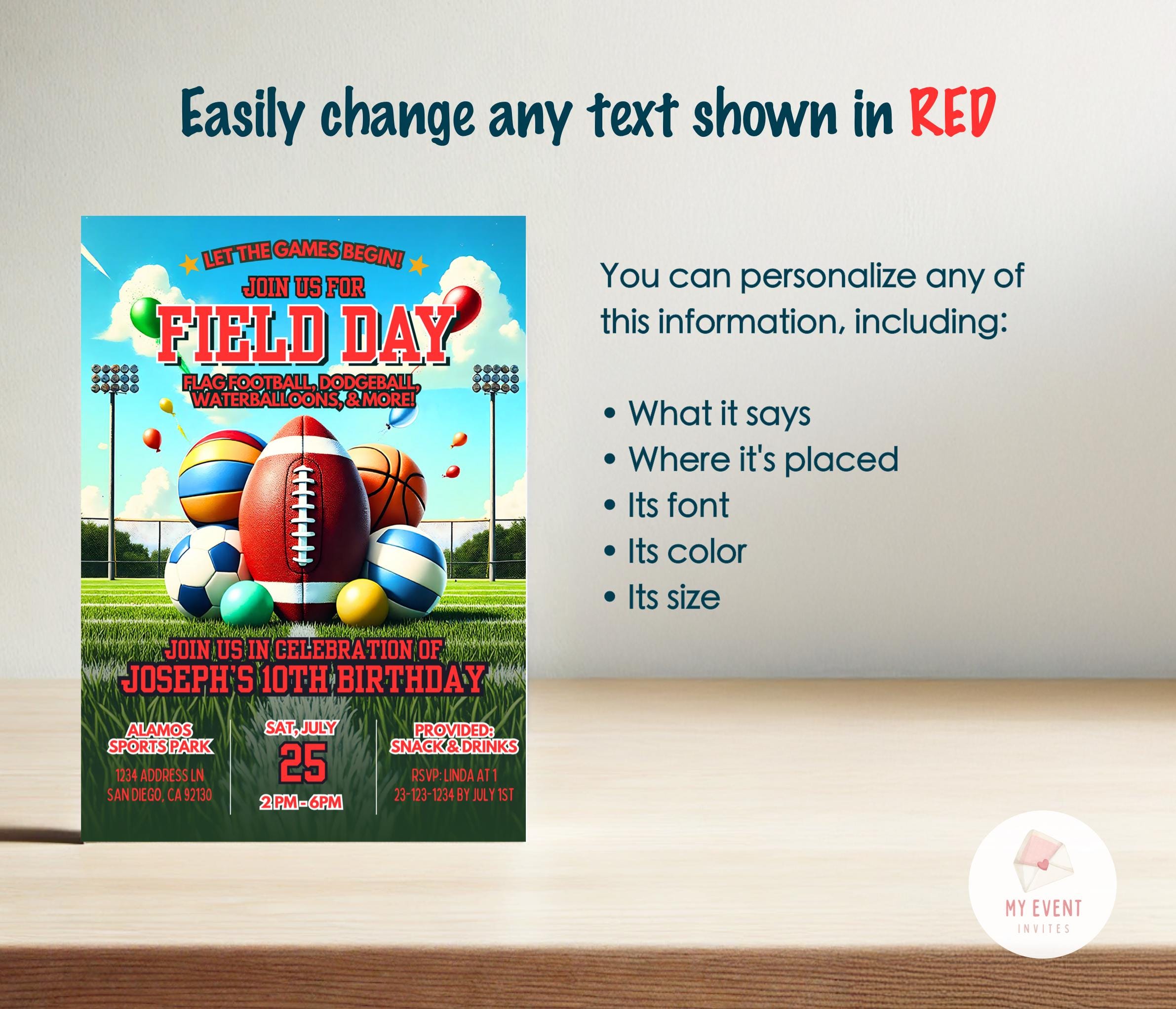 Field Day Birthday Invite, Sports Park Party Invitation Flyer, Editable ...