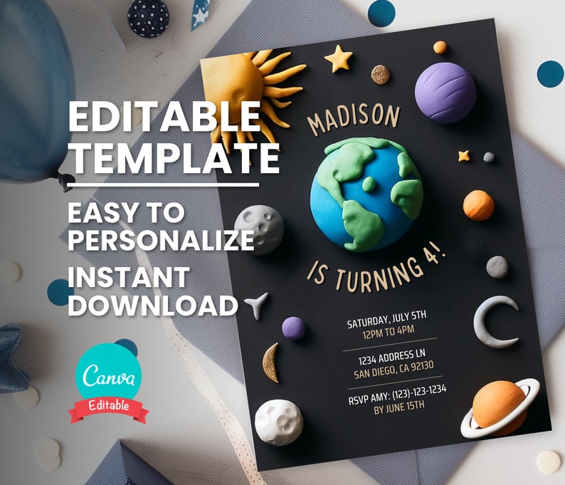 Outer Space Birthday Invitation for Kid Solar System Birthday Party ...