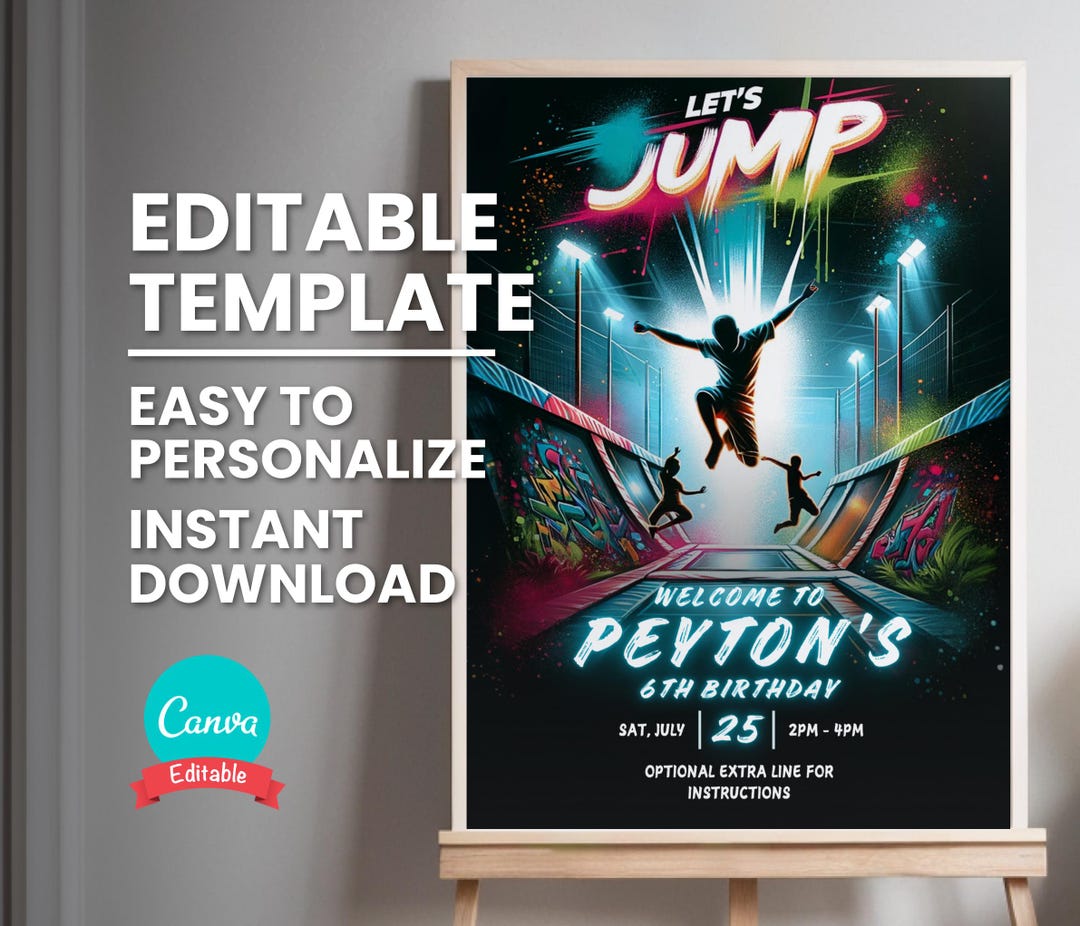 Trampoline Park Party Welcome Sign for Jump Birthday Party, Lets Jump ...