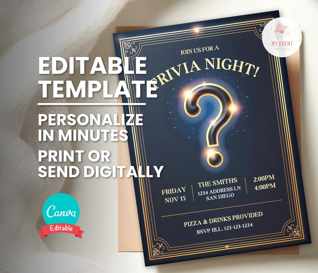 Trivia Invitation, Trivia Game Night Party Invite, Family Neighborhood ...