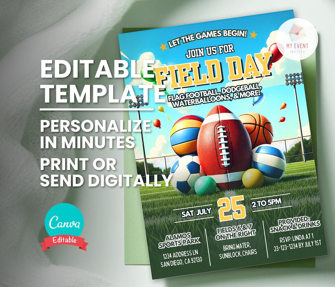 Field Day Invitation, Sports Field Day Flyer Invite, Editable Template ...