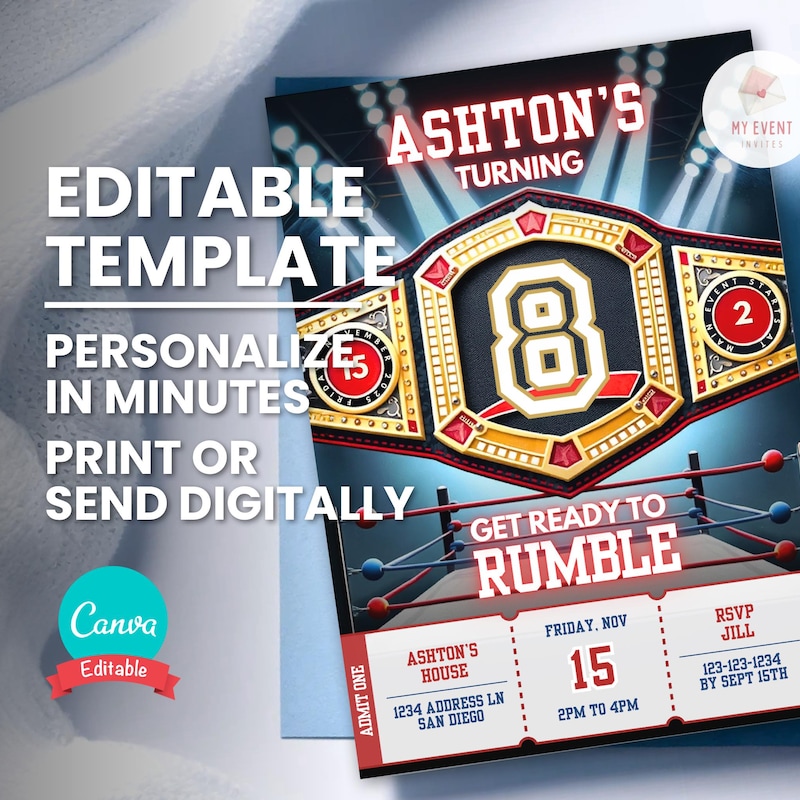 Wwe Birthday Invitations - Etsy