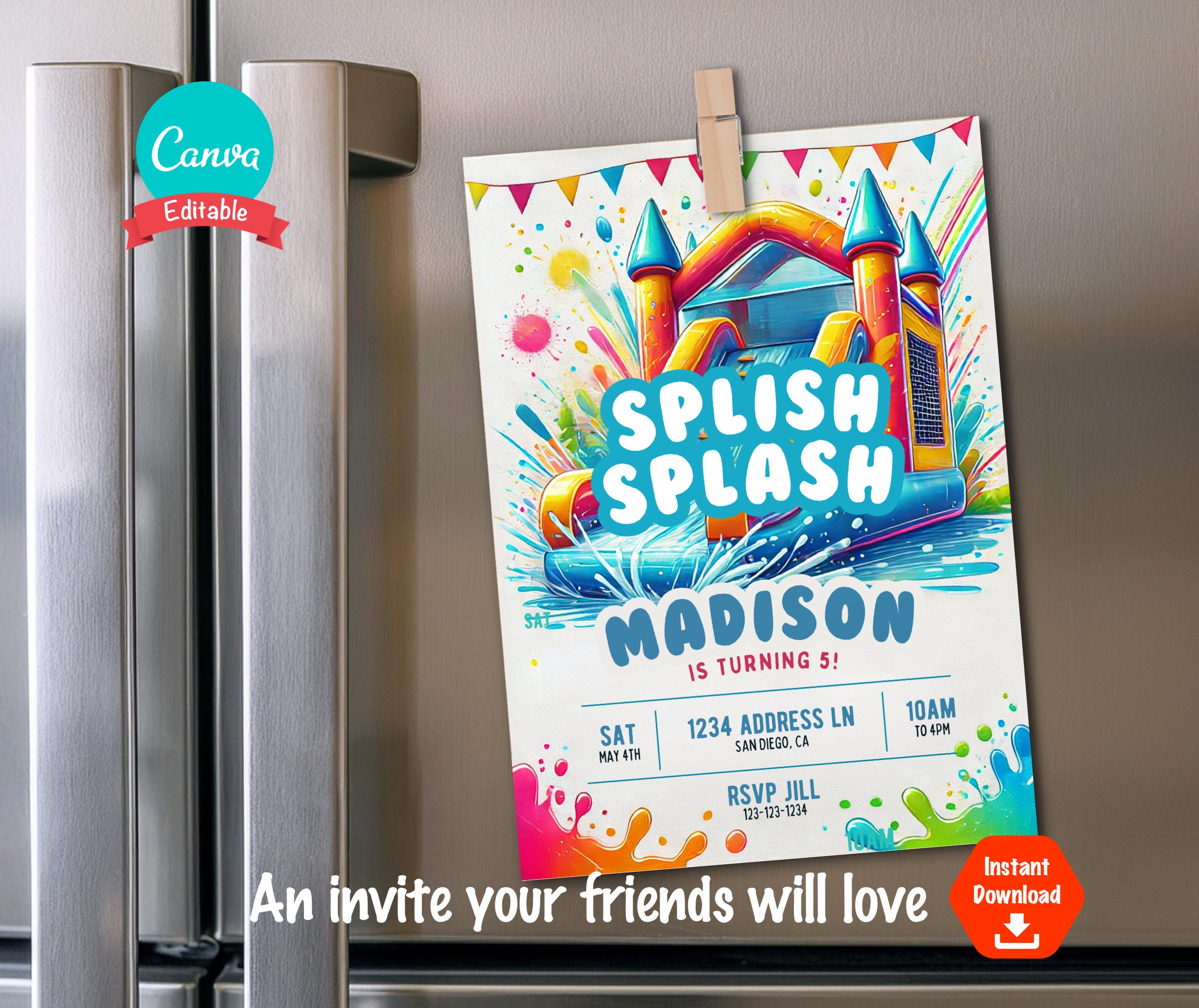Water Slide Birthday Splash Party Invitation for Summer Pool Party ...