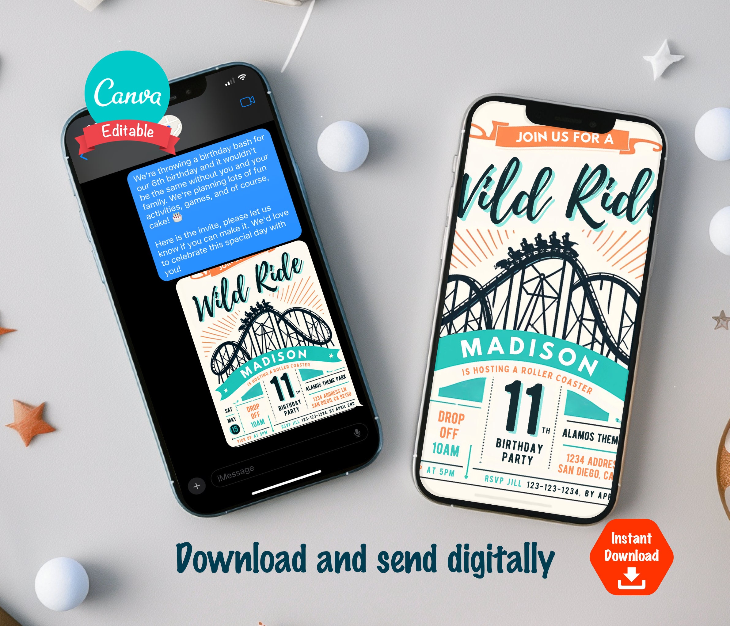 Roller Coaster Invite for Amusement Park Birthday Party Invitation, Roller Coaster Birthday ...