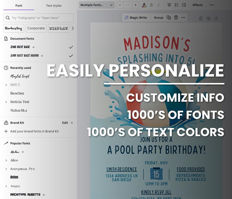 Splish Splash Birthday Invitation, Pool Party Invite, Splash Into (any ...
