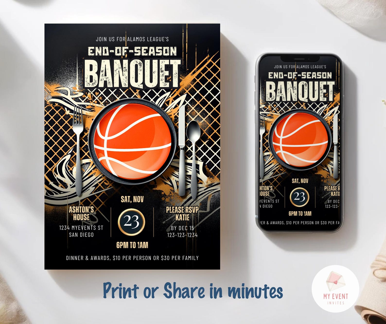 Basketball End of Season Banquet Invitation, Sports Team Banquet Invite ...
