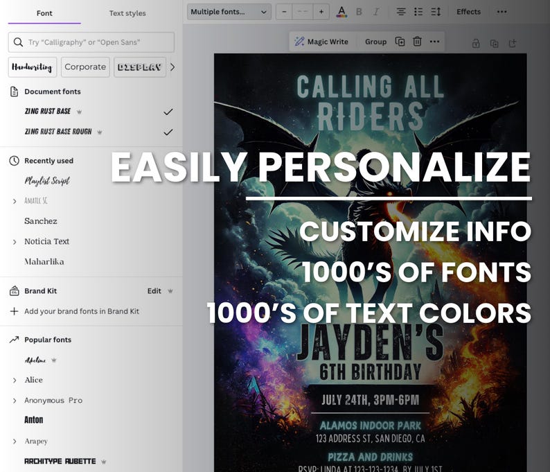 Fantasy Dragon Birthday Party Invitation Card, Calling All Riders ...