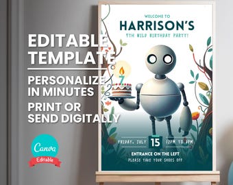 Robot Party Welcome Sign, Robot Birthday Party, 24x36” Editable Digital ...