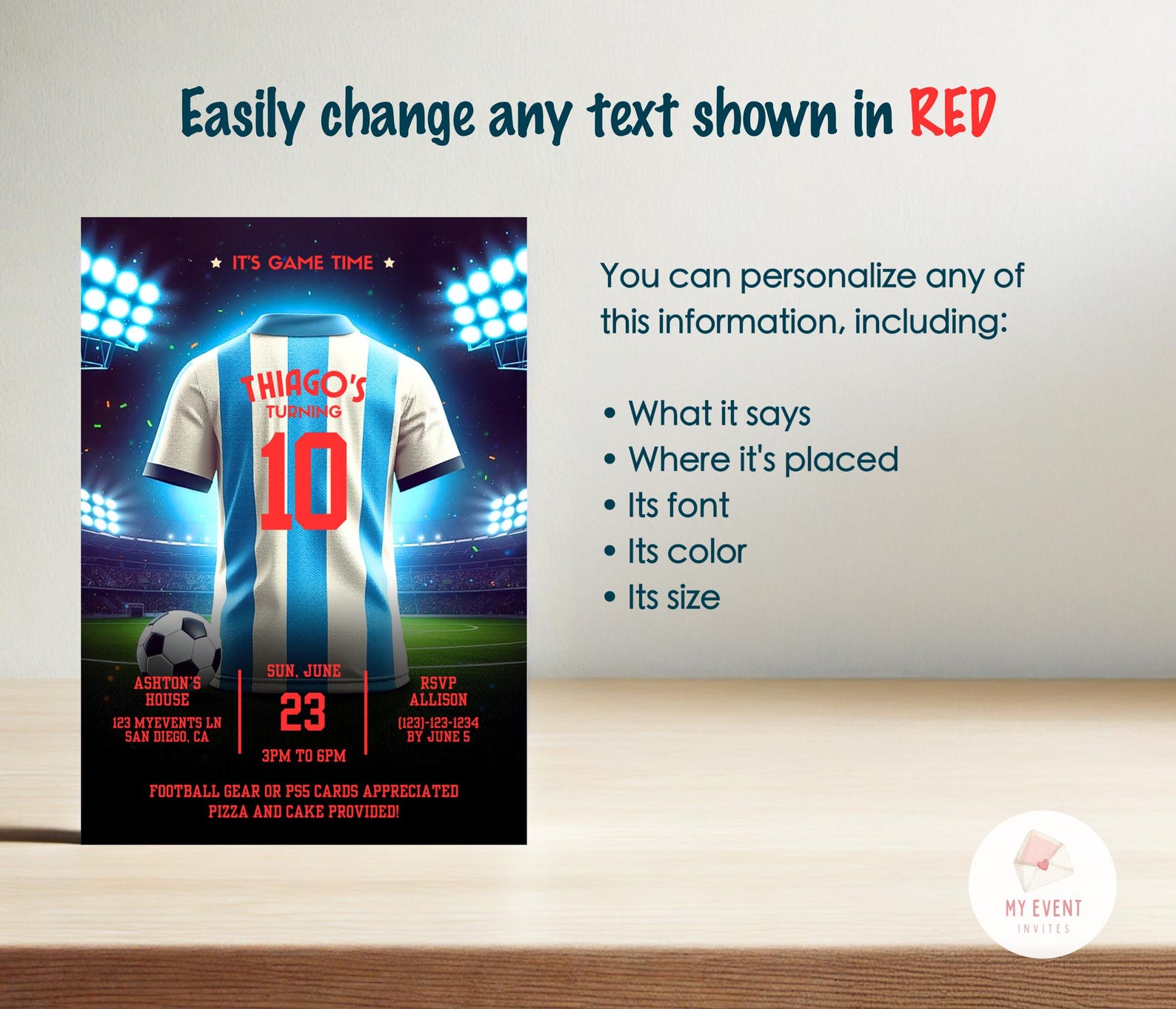 Soccer Birthday Invitation, Any Age Soccer Jersey, Kid Soccer Bday ...