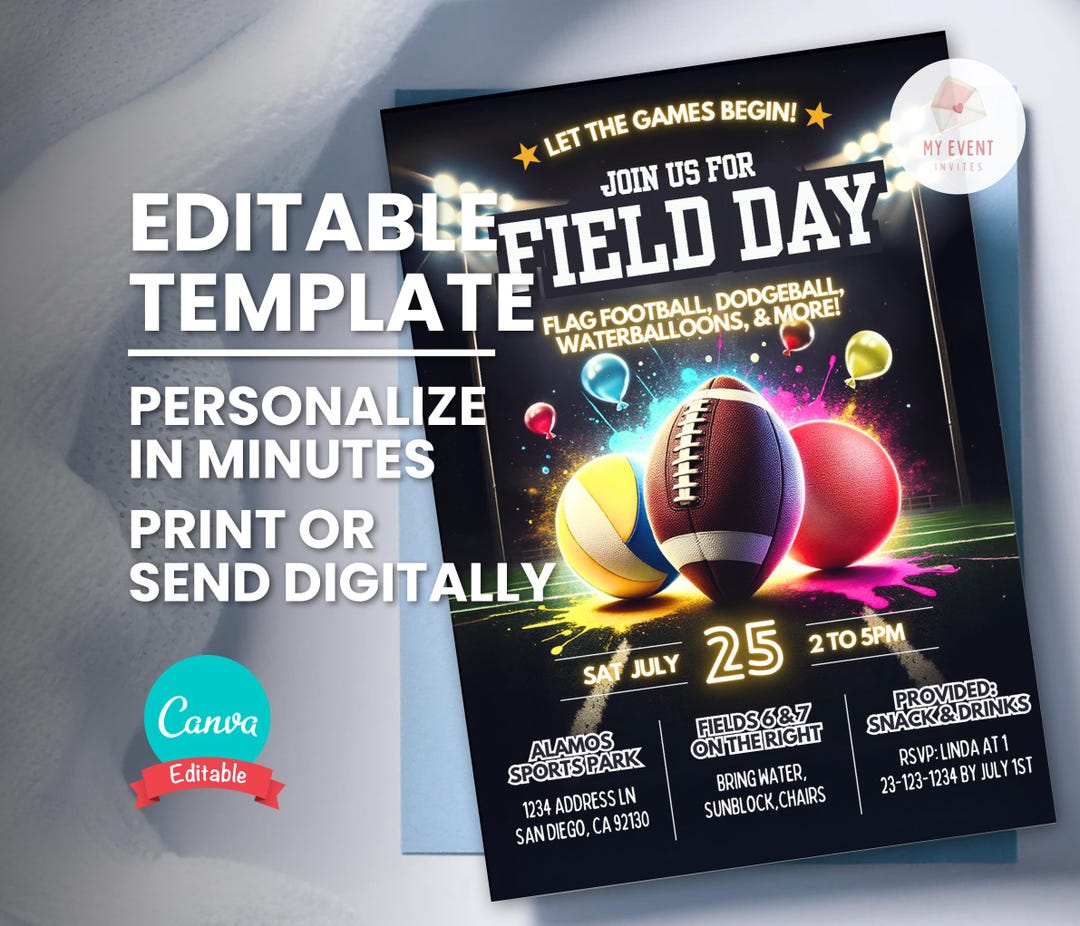Field Day Invitation, Sports Invite, Field Day Flyer, Editable Template ...