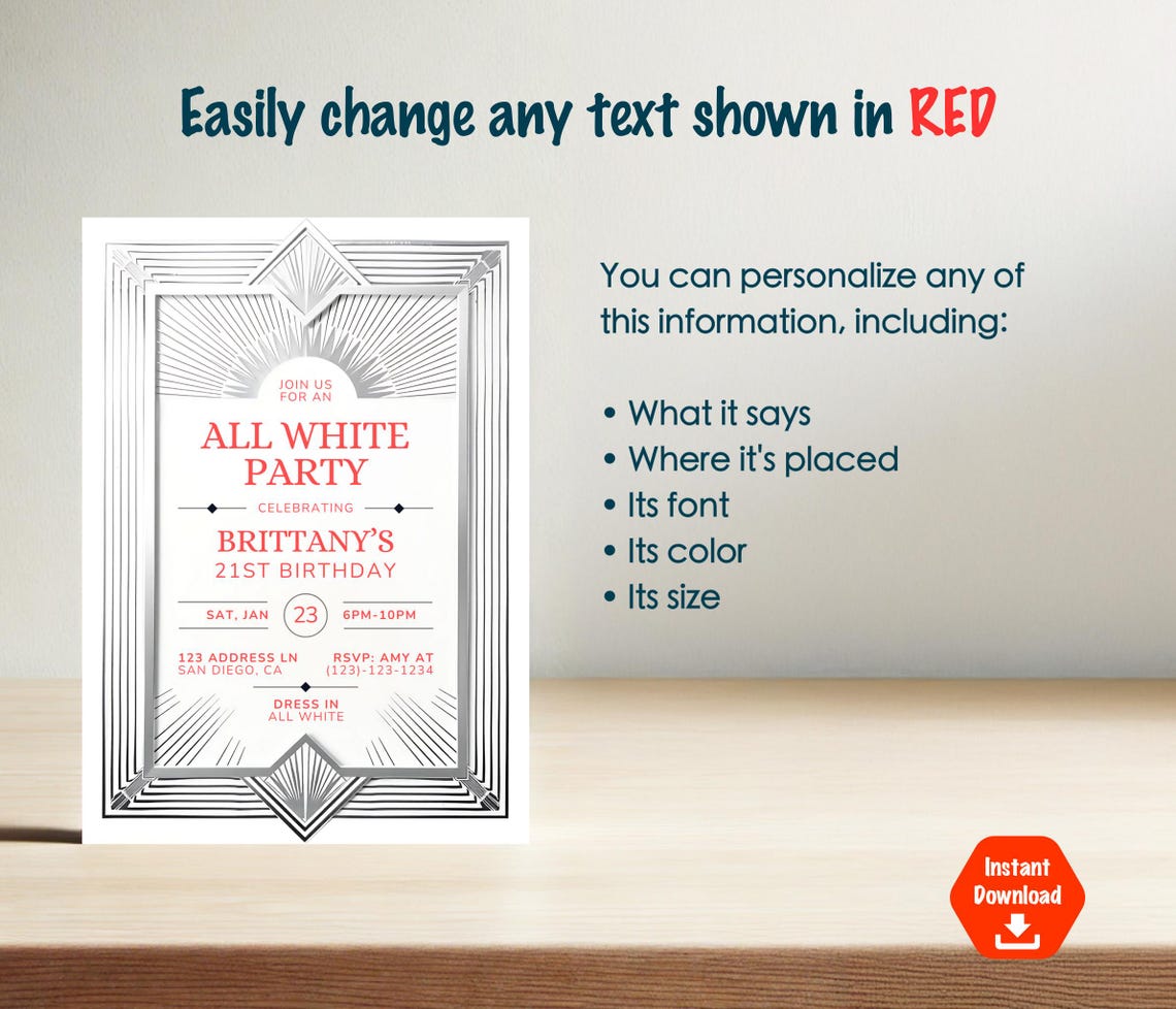 All White Theme Invitation, All White Party Invite, Editable Template ...