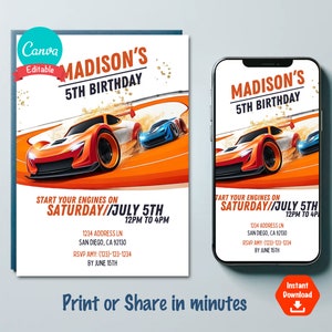 Racing Birthday Invitation for Race Car Birthday Party Invite, Racing ...