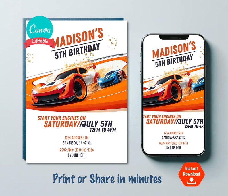 Racing Birthday Invitation for Race Car Birthday Party Invite, Racing ...