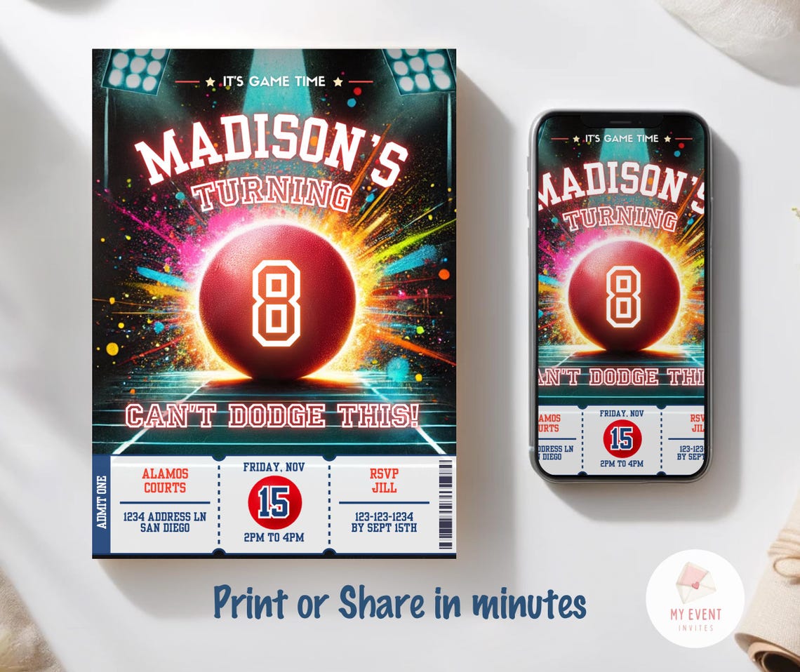 Dodgeball Birthday Invitation, Dodgeball Game Ticket Invite, Any Age ...