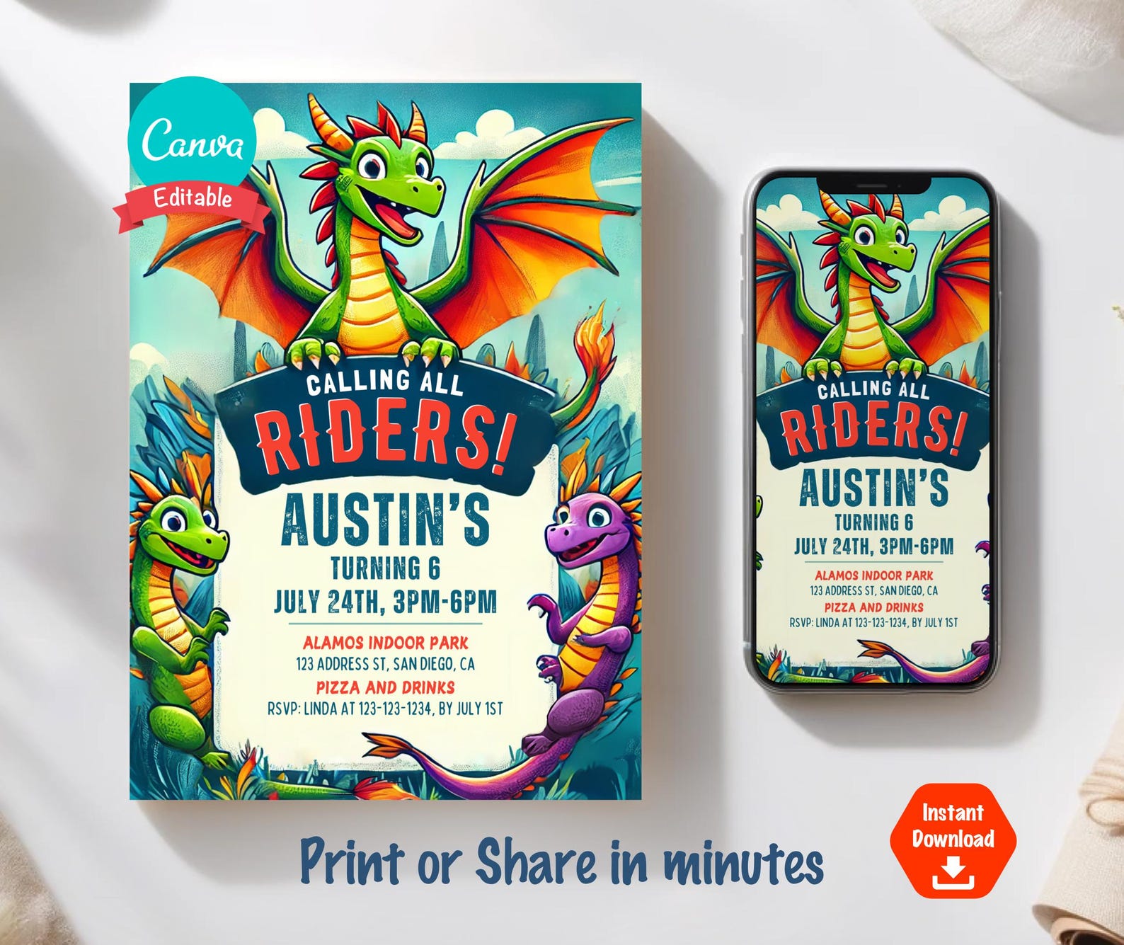 Dragon Birthday Party Invitation, Calling All Riders, Editable Birthday ...
