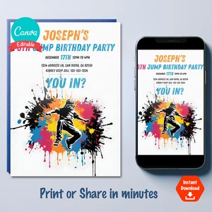 Jump Birthday Invitation for Trampoline Party Invite for Parkour ...