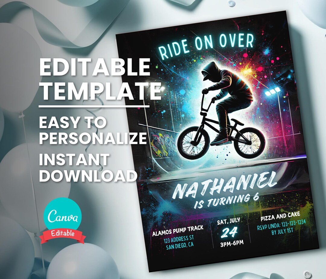 BMX Birthday Party Invite for Bike Race Party, Teen BMX Racing ...