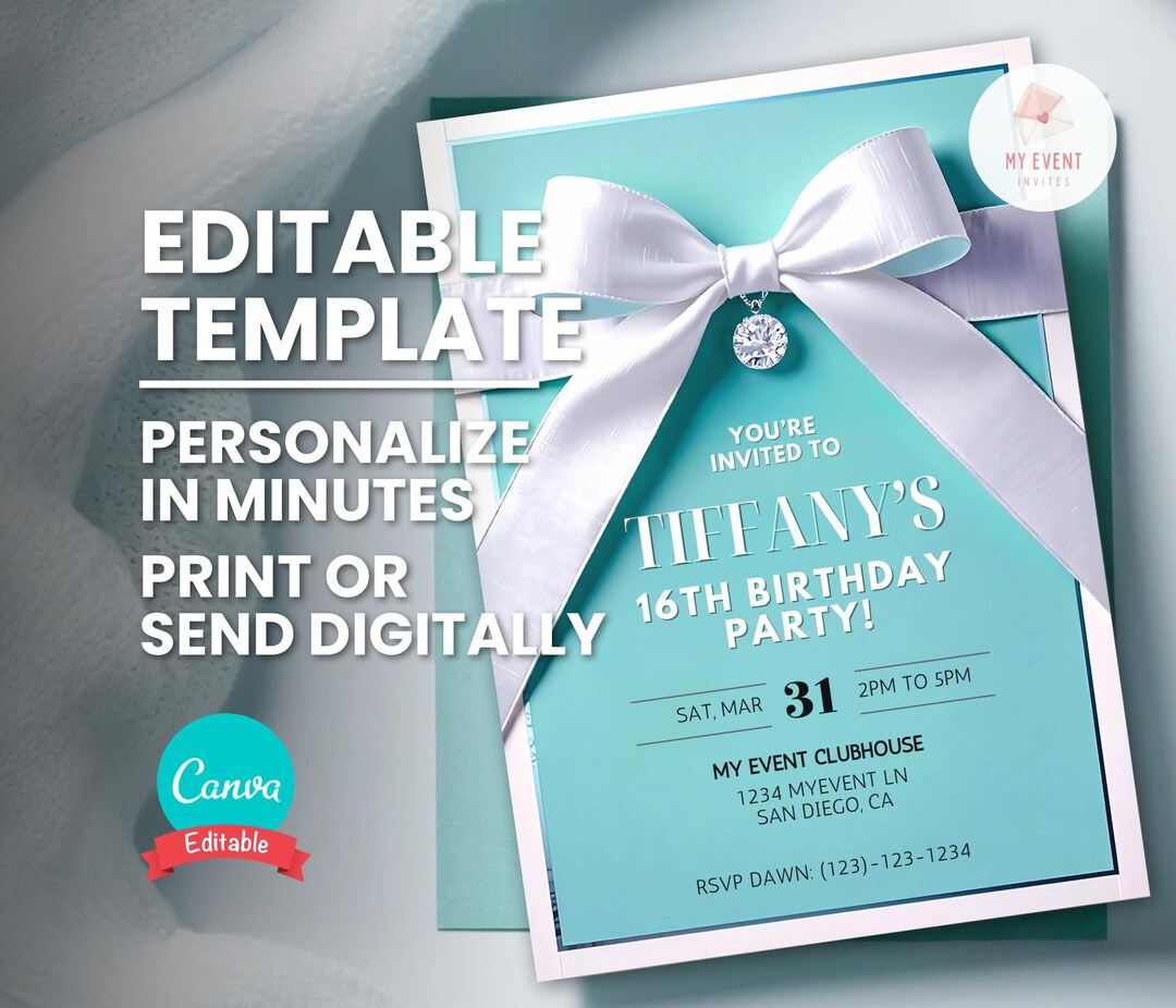 Tiffany Birthday Invitation, Any Age Editable Template, Luxury Party ...