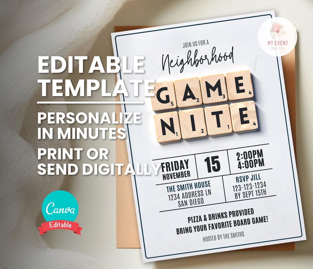 Game Night Invitation, Board Game Party Invite for Family Neighborhood ...