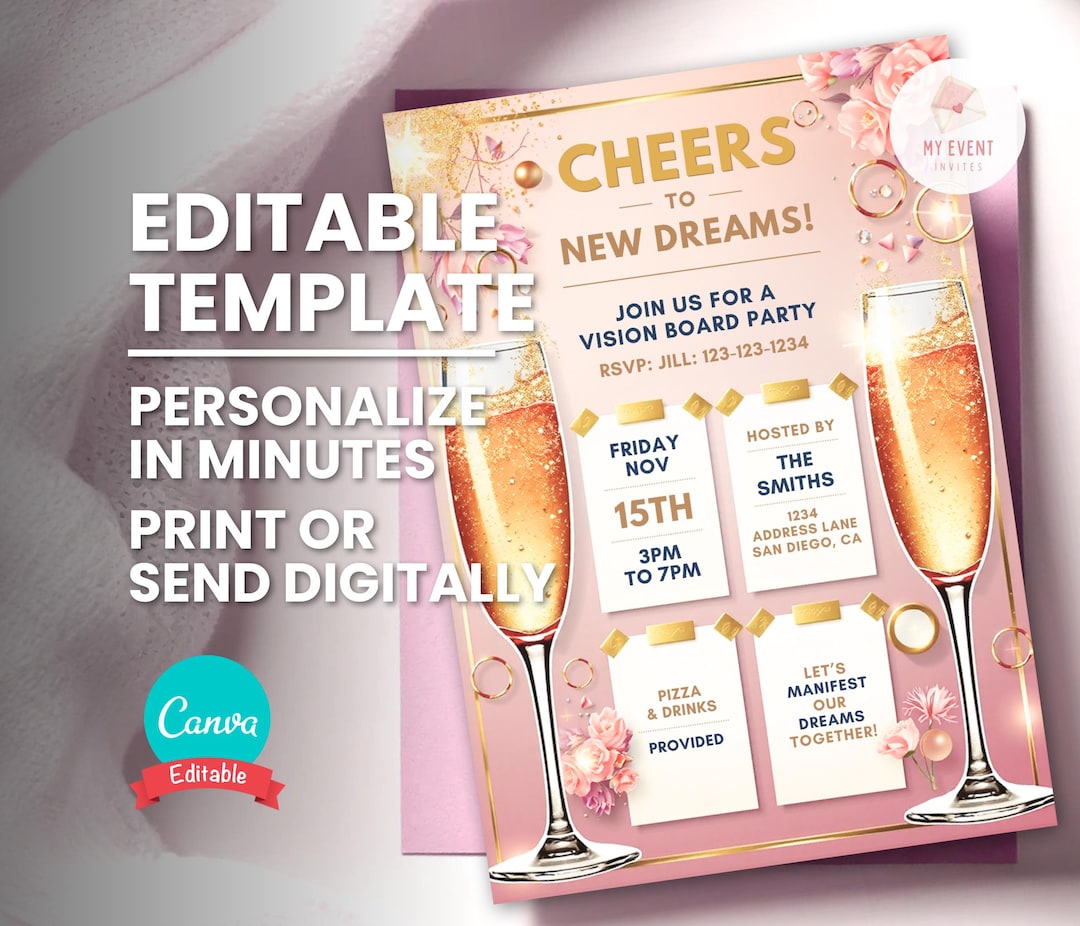 Vision Board Invitation, New Goal Planning Party Invite, Editable ...