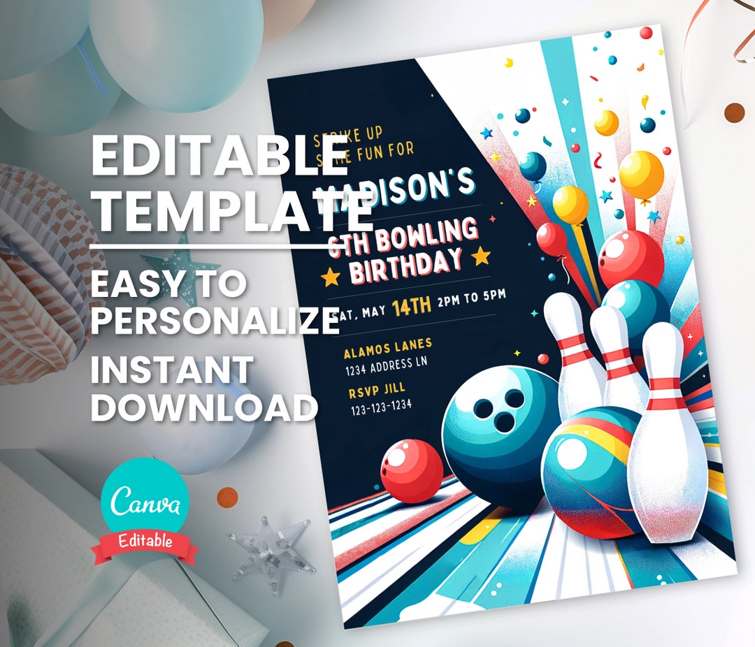 Bowling Invitation for Bowling Birthday Party, Bowling Birthday Party ...