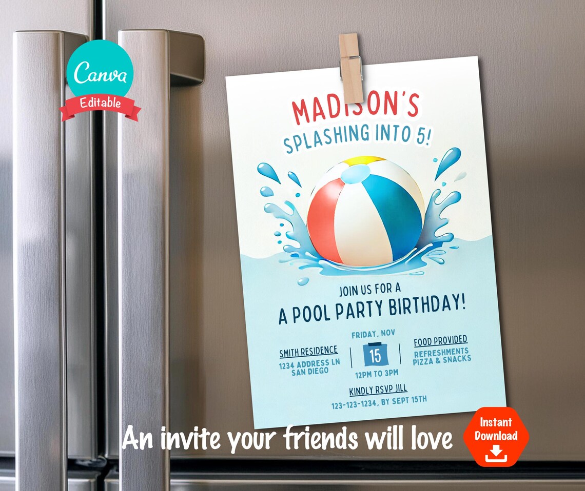 Splish Splash Birthday Invitation, Pool Party Invite, Splash Into (any ...