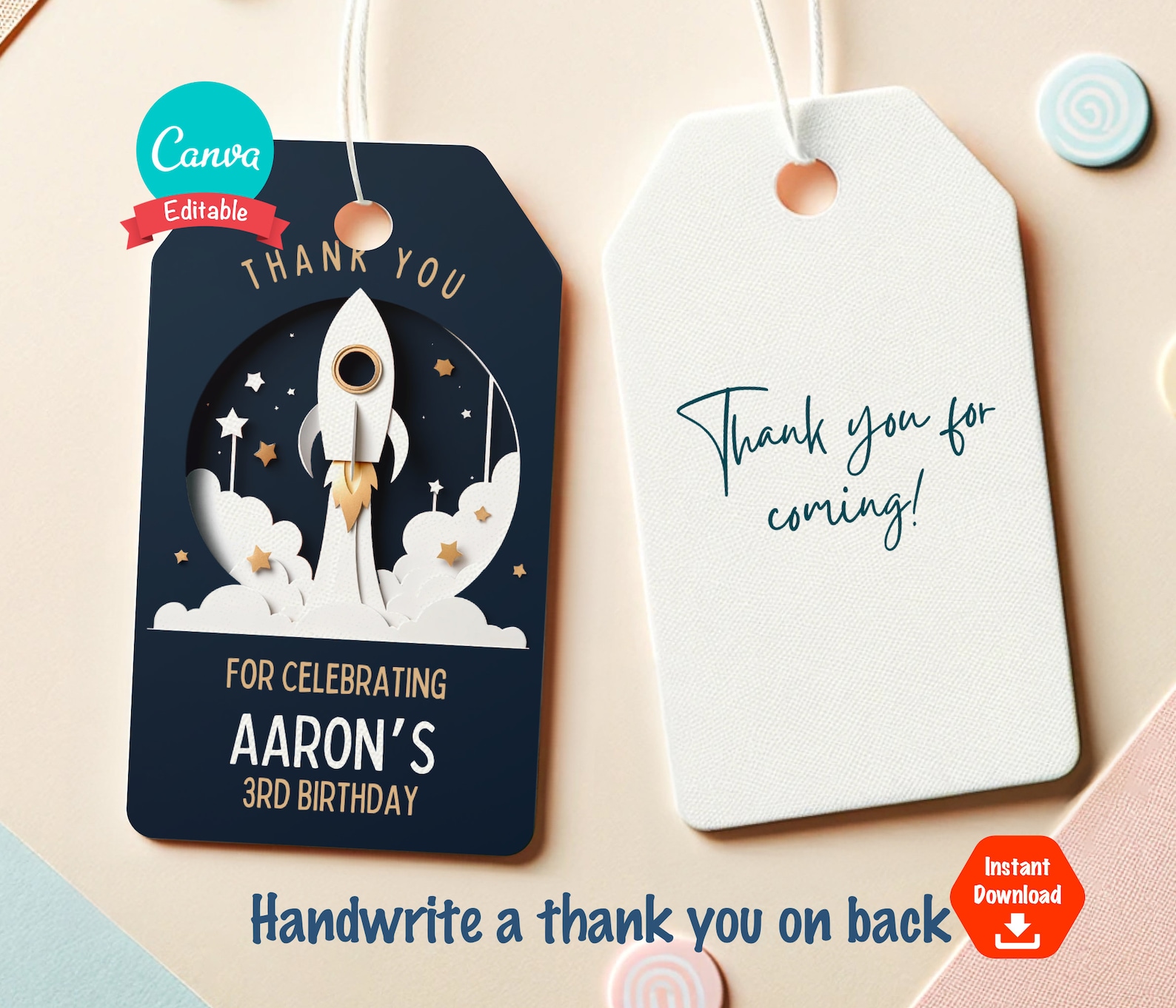 Rocketship Thank You Tag for Outer Space Party, Rocket Blast off Gift ...