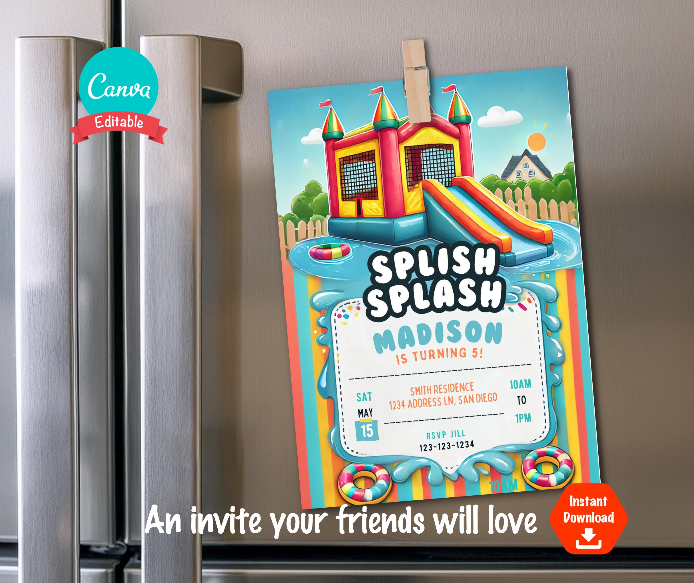 Bounce House Water Slide Birthday Invitation for Jumper Waterslide ...