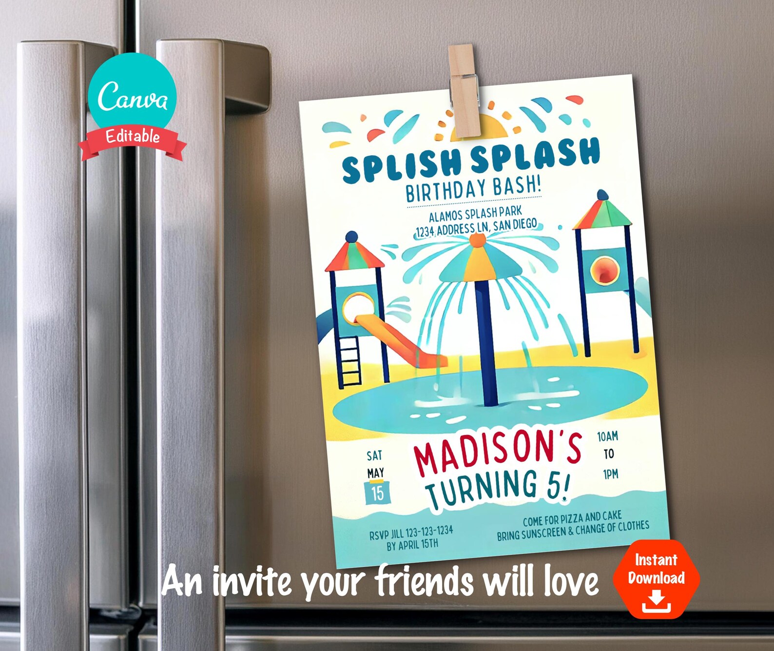 Splish Splash Birthday Bash Invitation for Splash Park or Splash Pad Playground Birthday Party ...