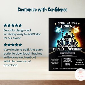 Football & Cheer Tryout Invitation, Team Registration Flyer, Editable ...