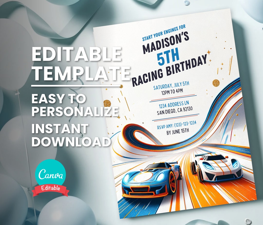 Race Car Party Invitation for Racing Birthday Party Invite, Racing Car ...